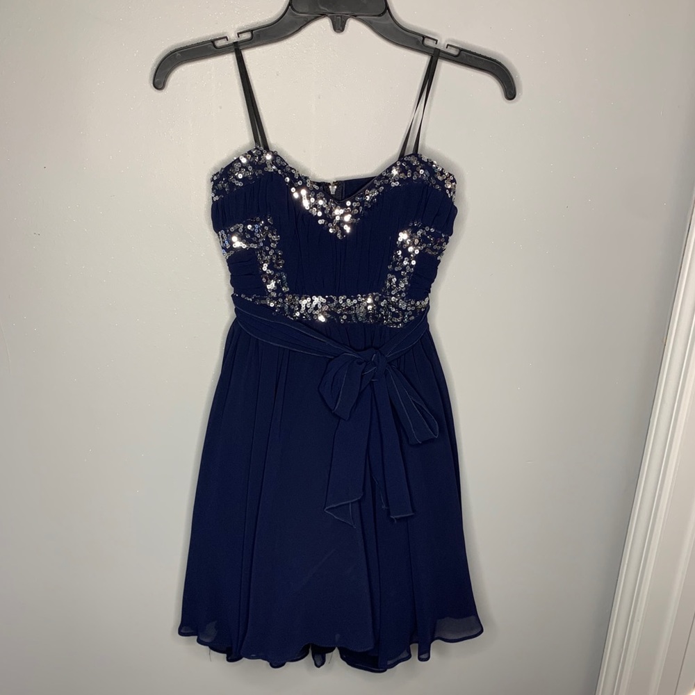 Navy Blue Sparkly Sequin Sweetheart Dress - Gem